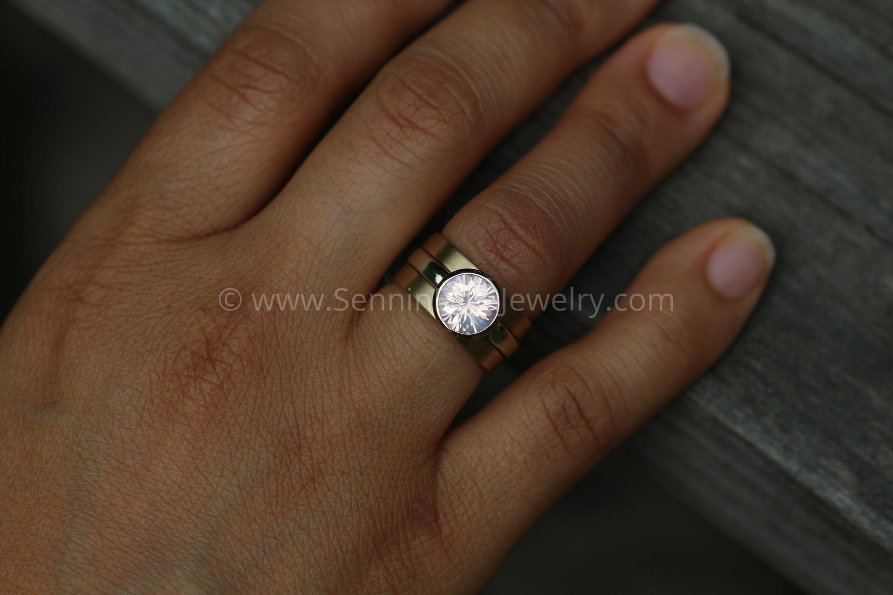 Rose Quartz Bezel Stackable Ring Set - Precision Cut Rose Quartz Ring – Sennin Esko Jewelry